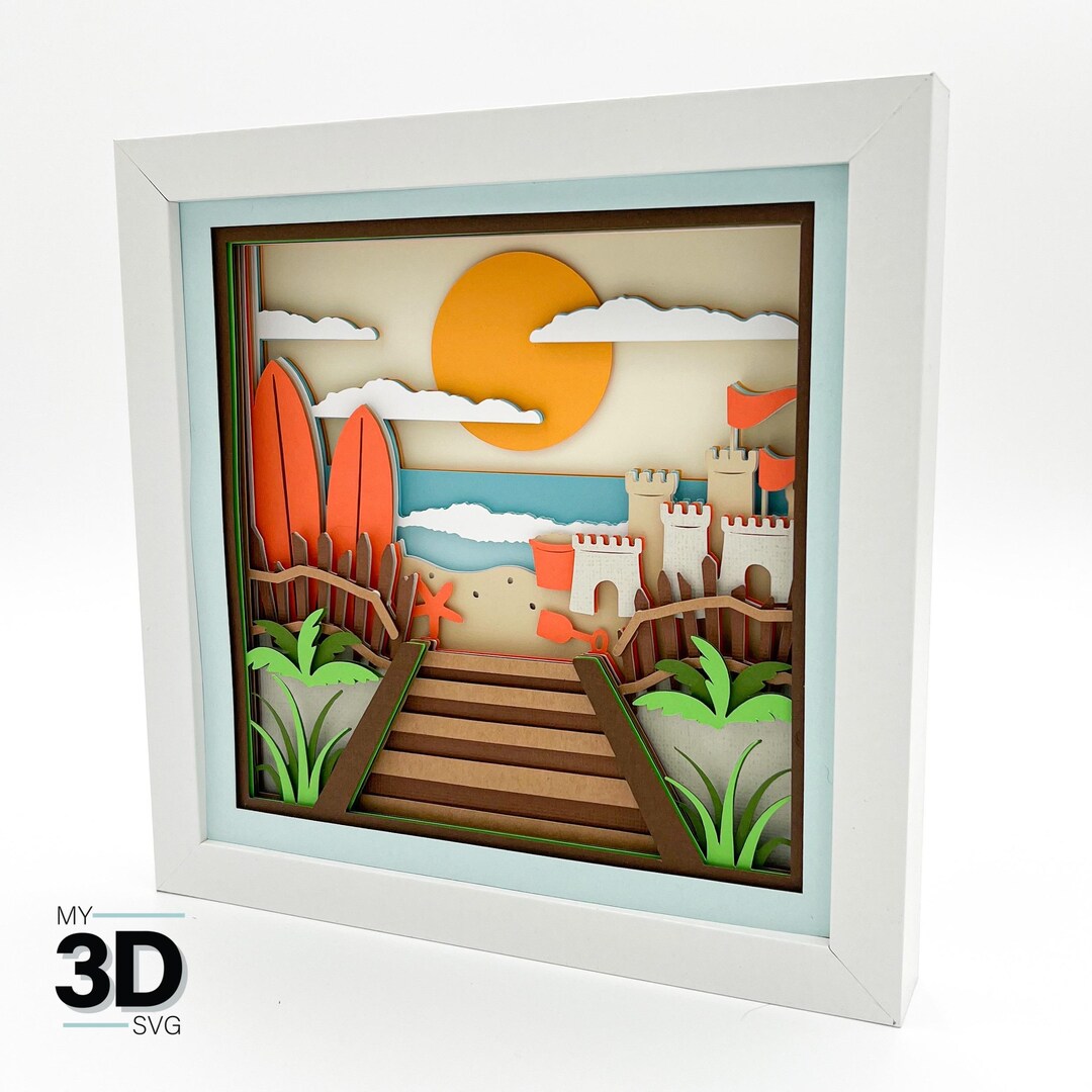 3D BEACH BOARDWALK Svg - Shadow Box Svg -layered Cardstock Svg - for ...