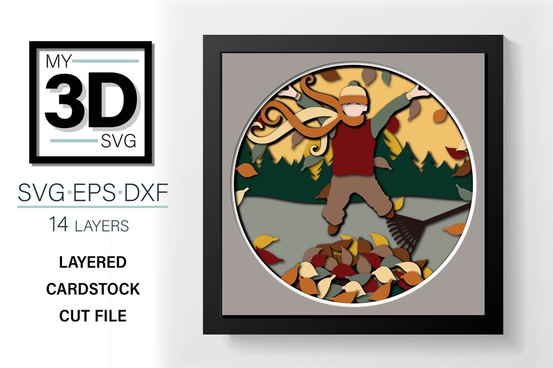 3d Jumping in Leaves Svg Fall Shadow Box Svg for Cricut - Etsy