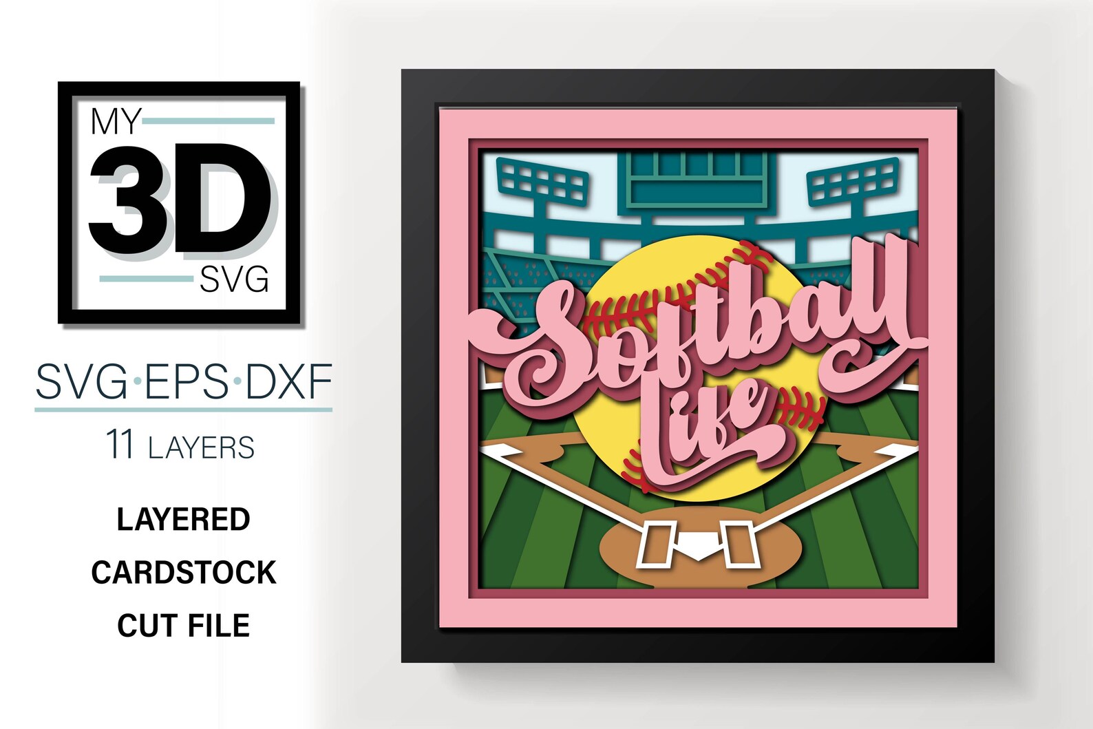 3D SOFTBALL STADIUM Svg -SPORTS Shadow Box Svg -layered Cardstock Svg ...