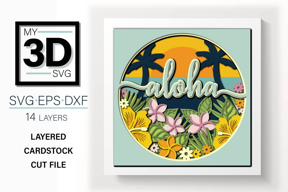 3D ALOHA SVG hawaiian Shadow Box Svg beach Svg Layered - Etsy