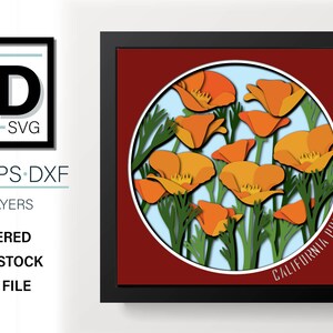 3D CALIFORNIA POPPY Shadow Box Svg - for Cricut - for Silhouette - Etsy