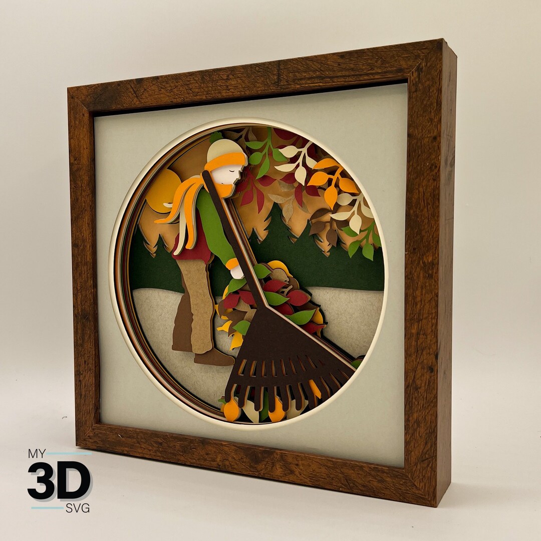 3d BOY RAKING LEAVES Svg - Fall Shadow Box Svg - for Cricut - for ...