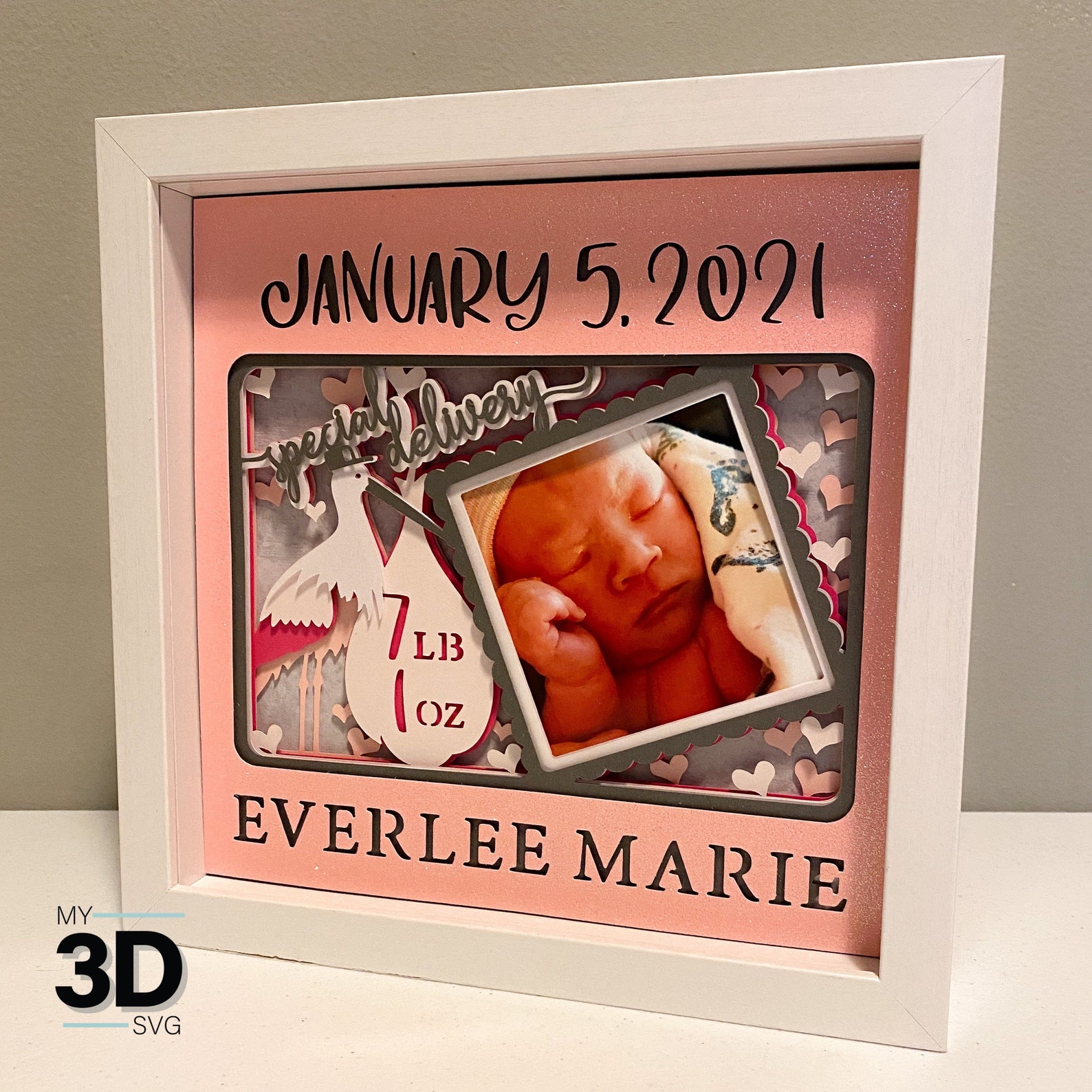 CUSTOMIZABLE 3D BABY STATS Shadow Box Svg - for Cricut - for Silhouette ...
