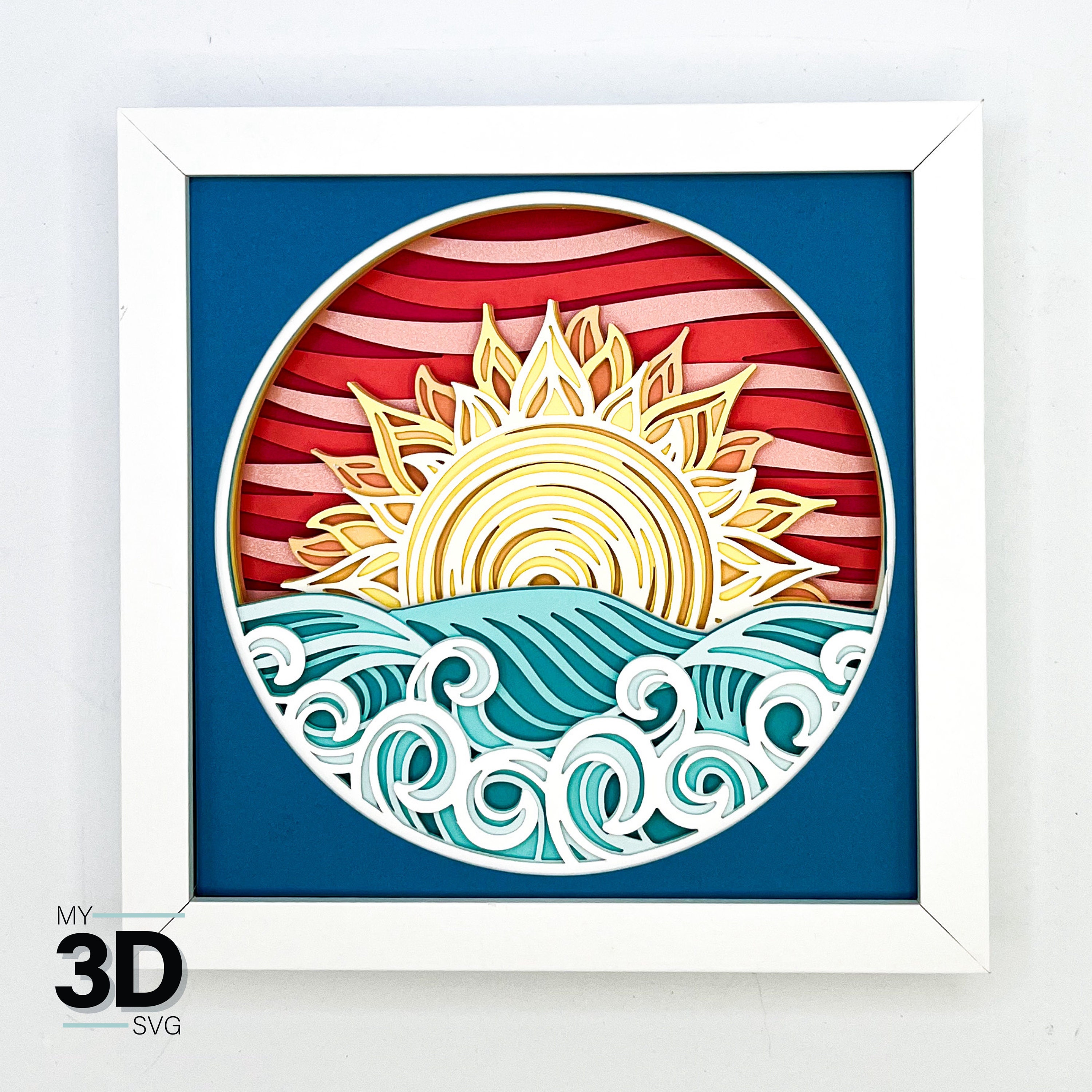 3D OCEAN SUNSET Svg - Shadow Box Svg -layered Cardstock Svg - for ...