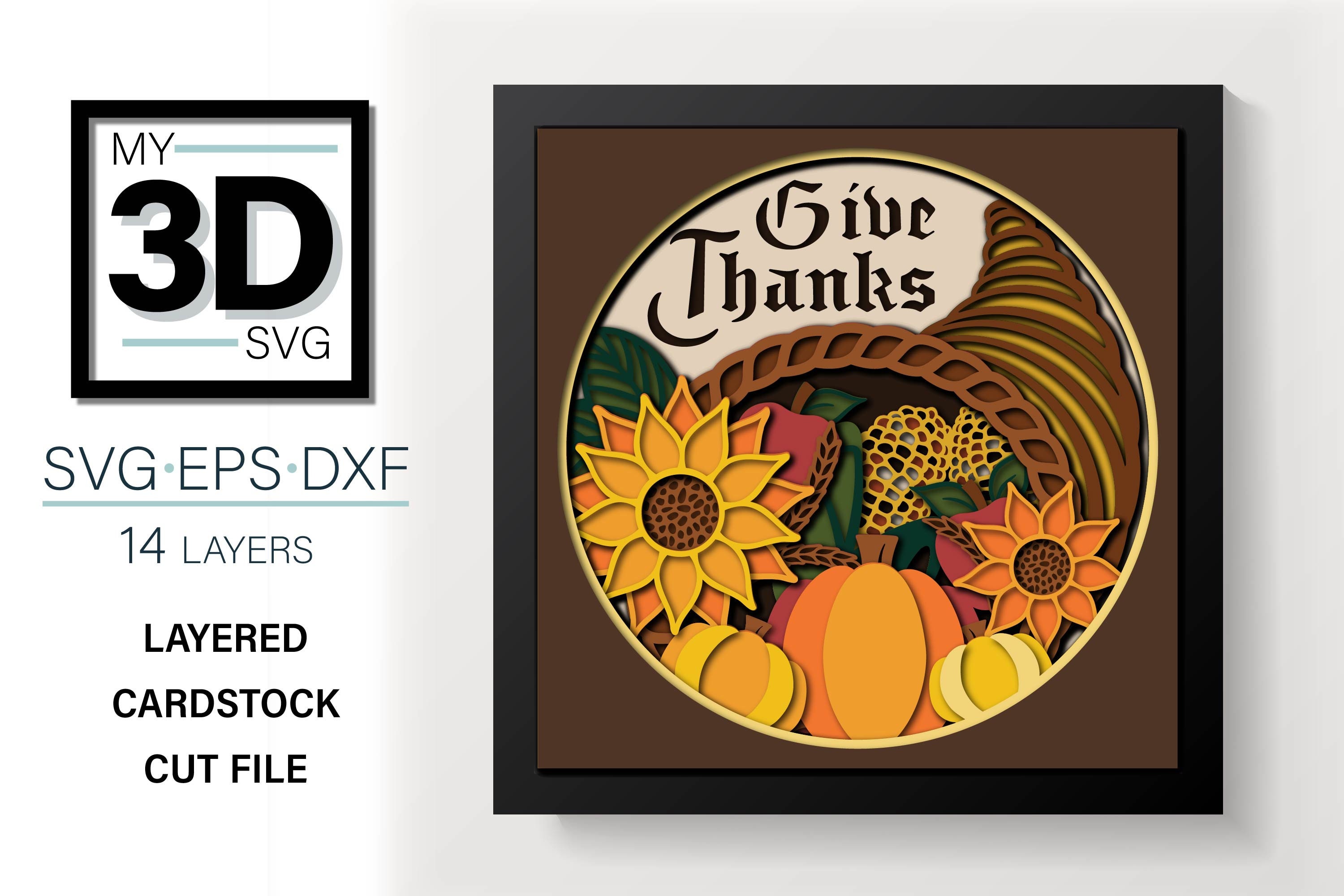3D CORNUCOPIA Svg - THANKSGIVING Shadow Box Svg - for Cricut - for ...