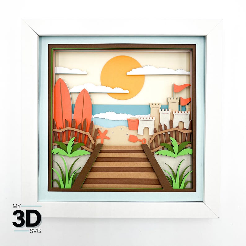 3D BEACH BOARDWALK Svg - Shadow Box Svg -layered Cardstock Svg - for ...