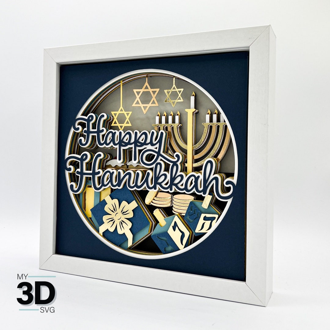 3D HAPPY HANUKKAH Svg - 3D Hanukkah Svg - Hanukkah Shadow Box Svg - for ...