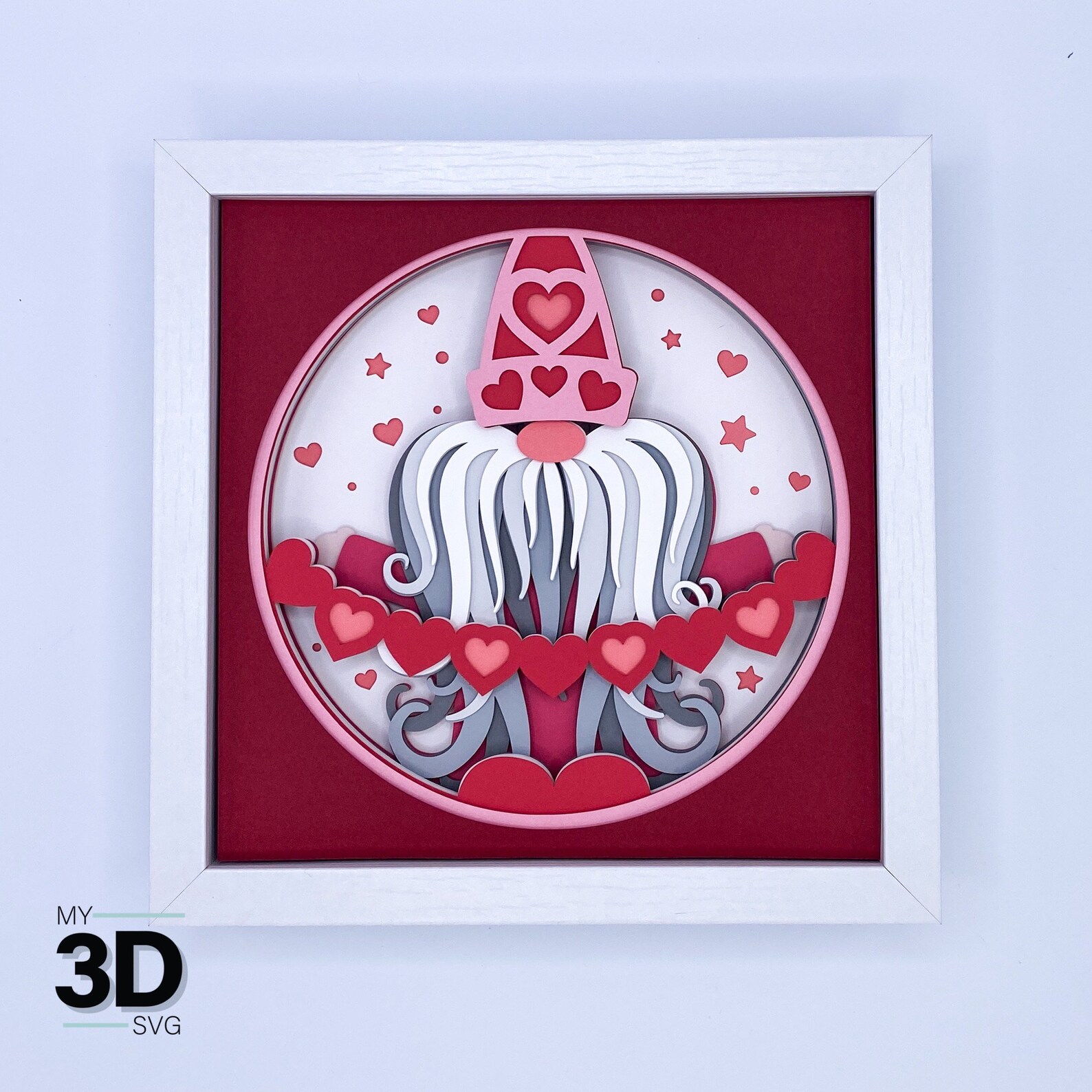 3D VALENTINES GNOME Svg - Gnome With Hearts - Valentines Day Shadow Box ...