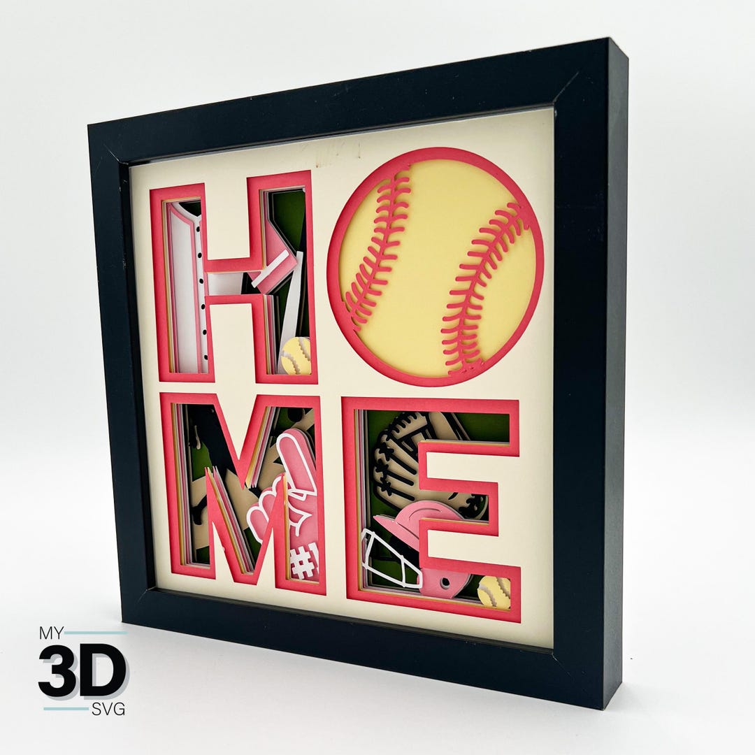 3D HOME SOFTBALL Svg -SPORTS Shadow Box Svg -layered Cardstock Svg ...