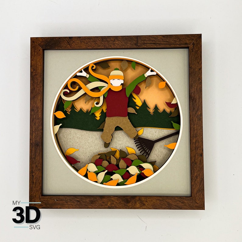 3d Jumping in Leaves Svg Fall Shadow Box Svg for Cricut - Etsy