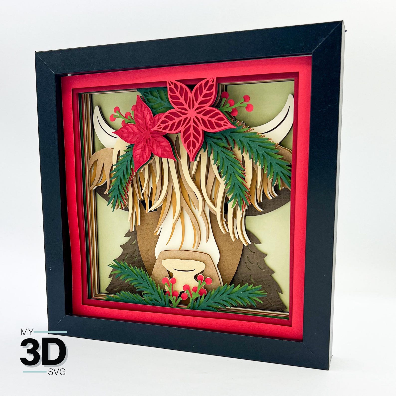 3D CHRISTMAS HIGHLAND COW Svg - Shadow Box Svg - for Cricut - for ...