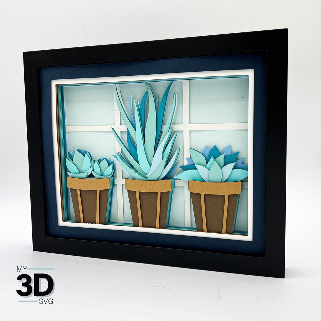 3D SUCCULENT SVG - SUCCULENTS in Pots - Succulent Shadow Box - for ...
