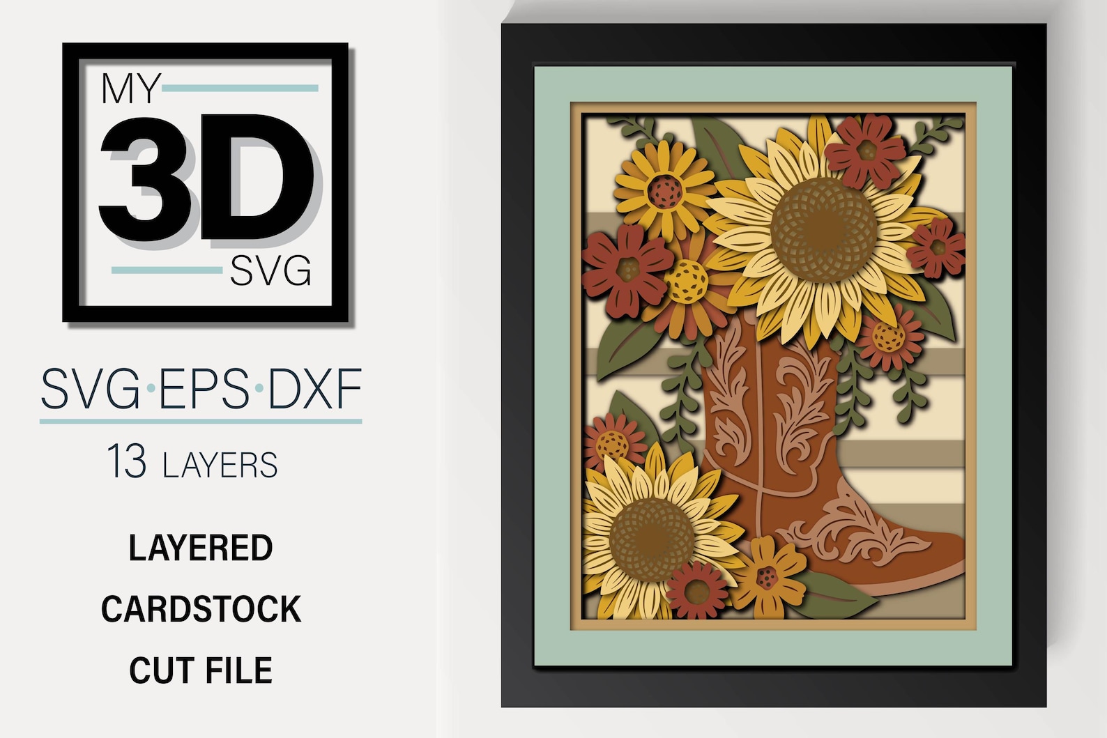 3D COWBOY BOOT BOUQUET Svg - Shadow Box Svg - for Cricut - for ...