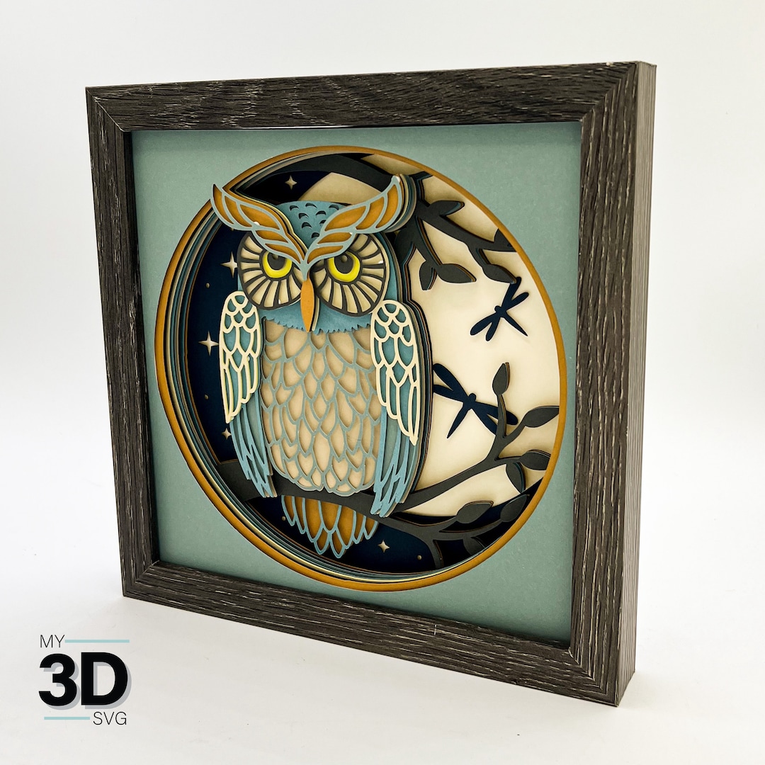 3D OWL AT NIGHT Svg - Shadow Box Svg -layered Cardstock Svg - for ...