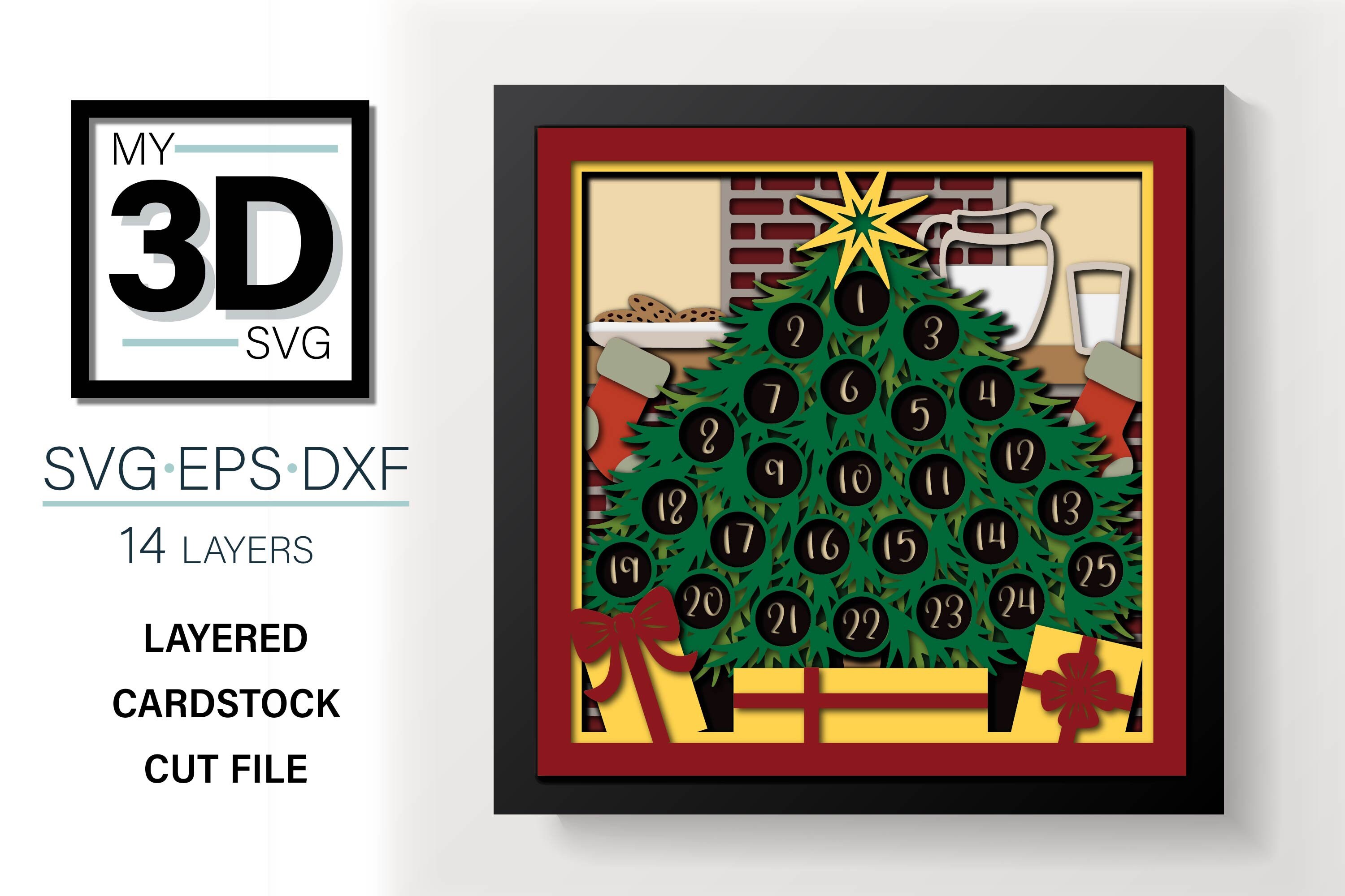 3D CHRISTMAS TREE ADVENT Svg - Christmas Shadow Box Svg - for Cricut ...