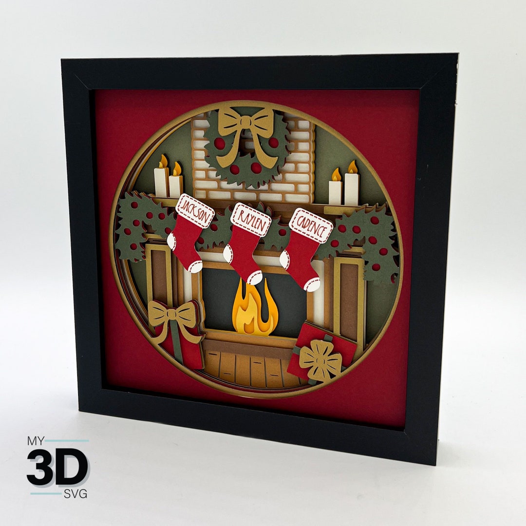 3D MANTLE With STOCKINGS Svg - 3D Christmas Svg - CHRISTMAS Shadow Box ...