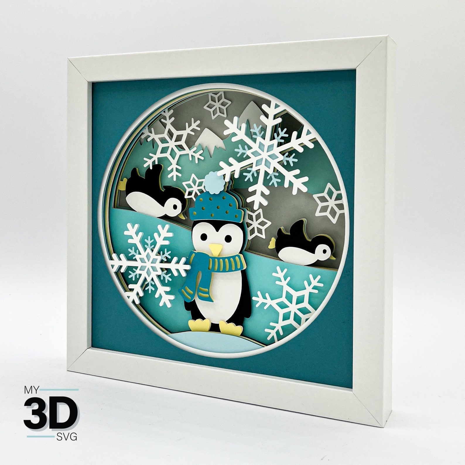 3D PENGUINS PLAYING Shadow Box Svg WINTER Shadow Box Svg - Etsy
