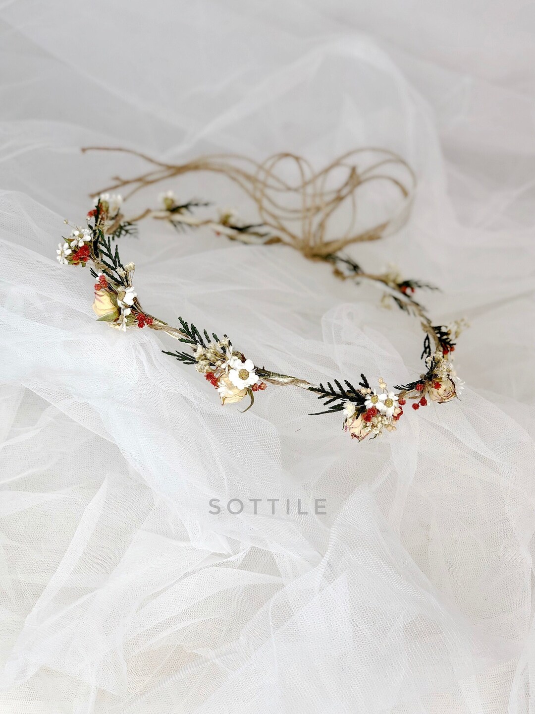 Bridal Flower Crown, Small Roses Crown, Dried Flower Crown, Communion ...