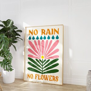 No Rain No Flowers Print | Retro Wall Art, Hippie Print, Retro Floral ...
