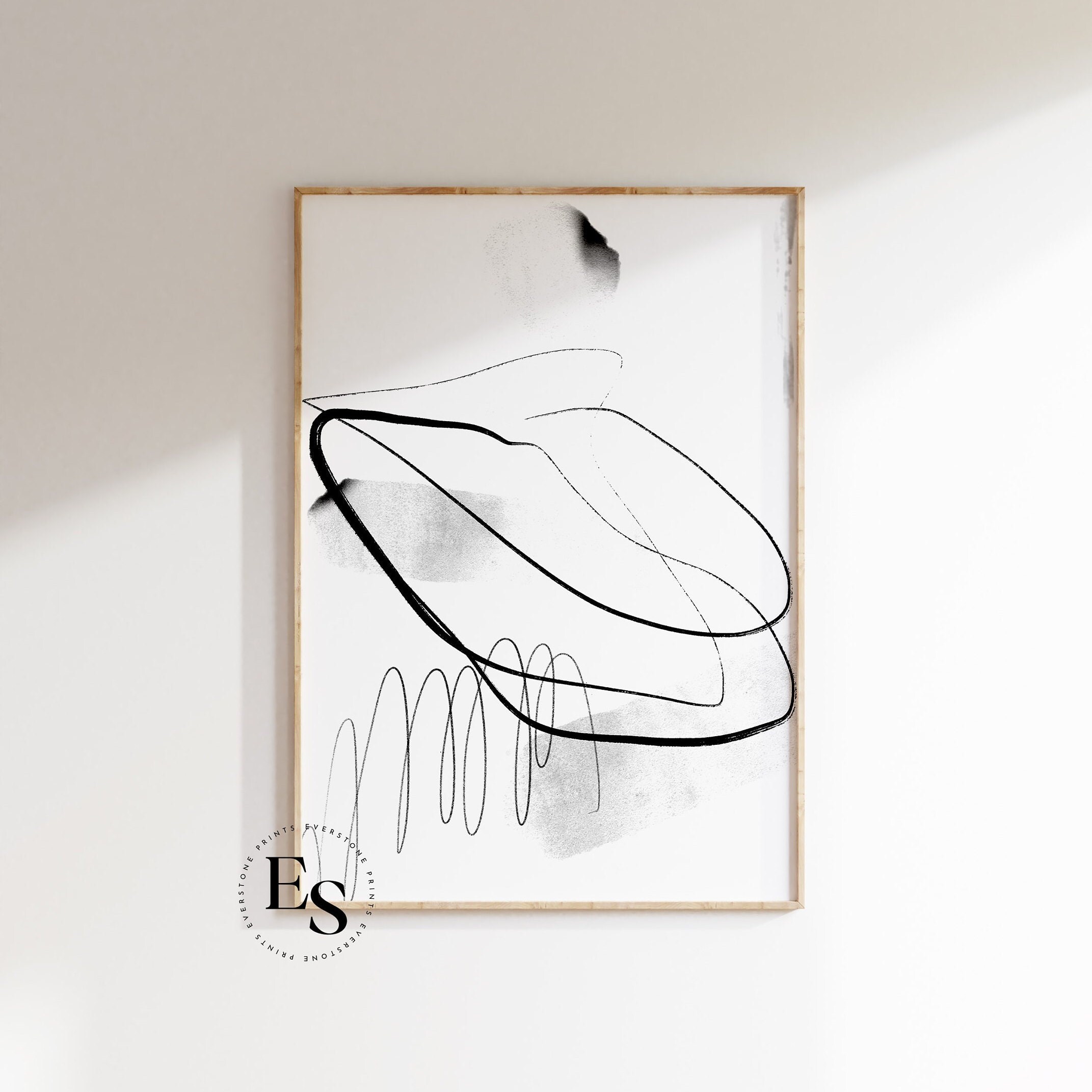 Set of 2 Black White Abstract Art Line Drawing Abstract - Etsy