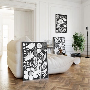 Set of 3 Black White Botanical | Abstract Flower Art, Floral Gallery ...