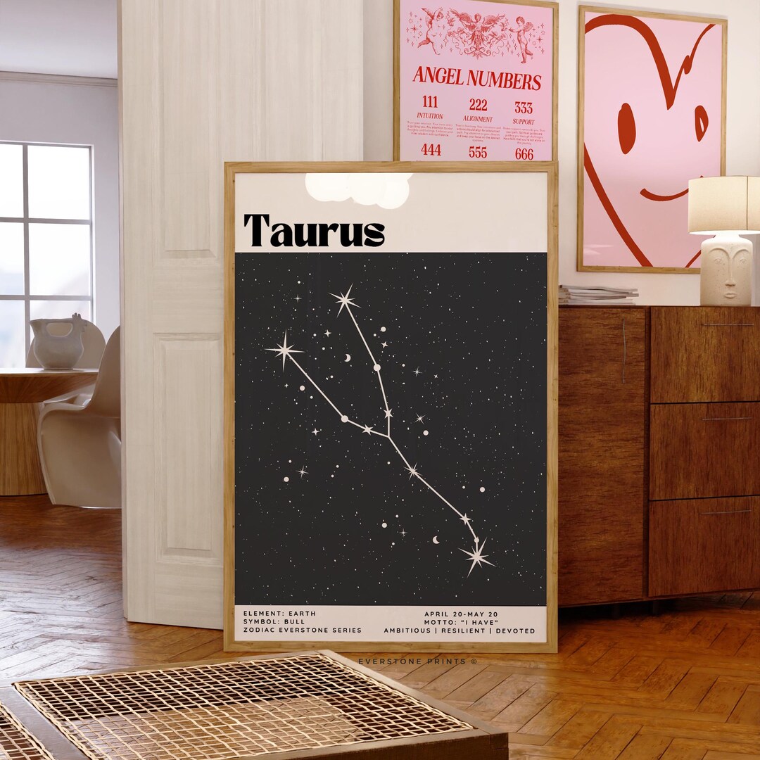 Taurus Poster | Zodiac Taurus Print, Retro Wall Decor, Digital Download ...