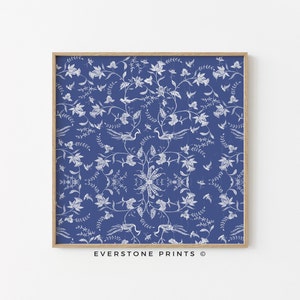 French Floral Set of 4 | Blue Wall Art, Nature Pattern, Vintage ...