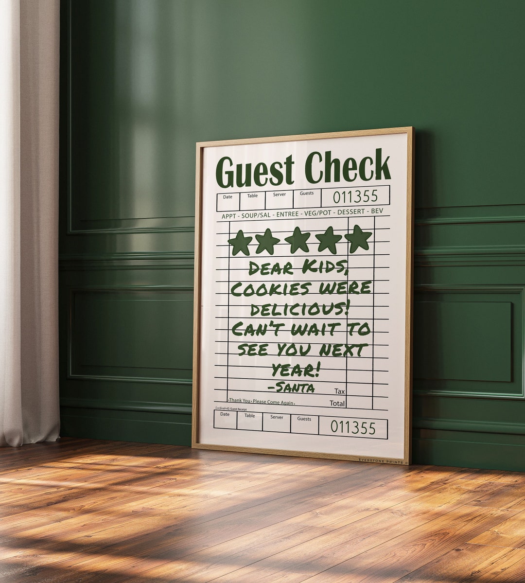 Guest Check Ticket Print | Trendy Christmas Wall Art, Holiday Poster ...