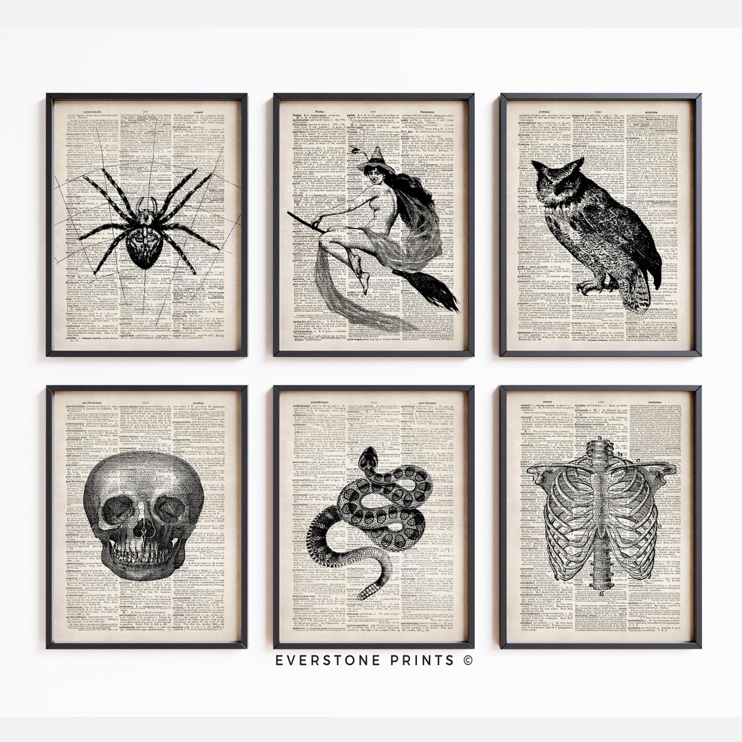 Set of 6 Vintage Halloween Prints | Halloween Wall Art | Spooky Print ...