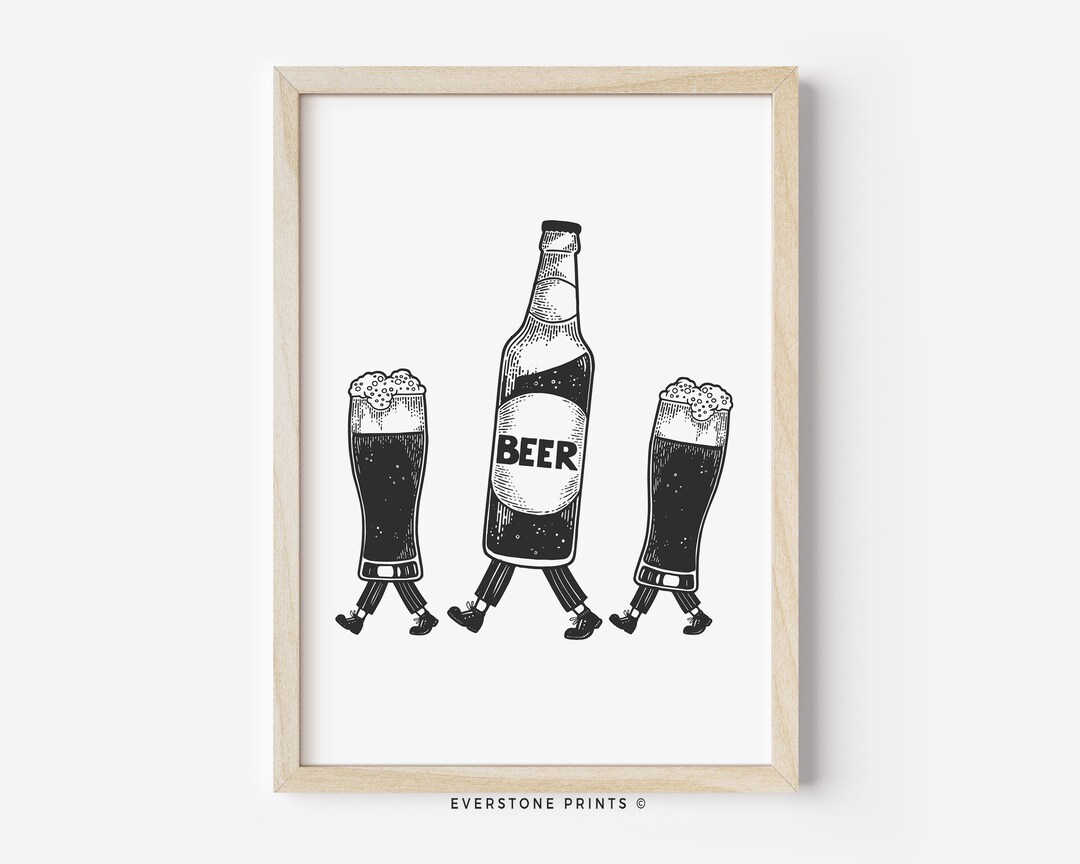 Retro Walking Beer Art Bar Cart Art Kitchen Art Beer - Etsy