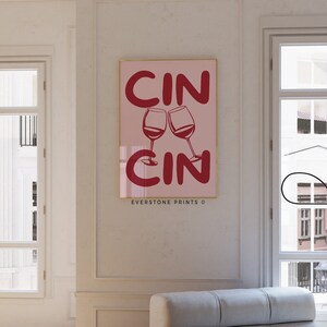 Cin Cin Print | Retro Wine Print, Bar Cart Art, Cheers Print, Cocktail ...
