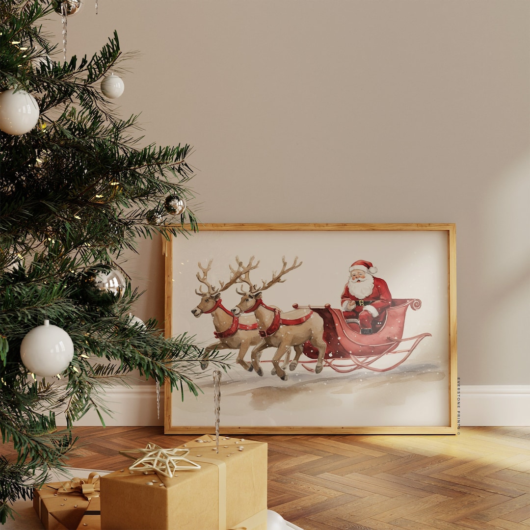 Santa Claus With Sleigh Printable | Vintage Christmas, Retro Santa ...