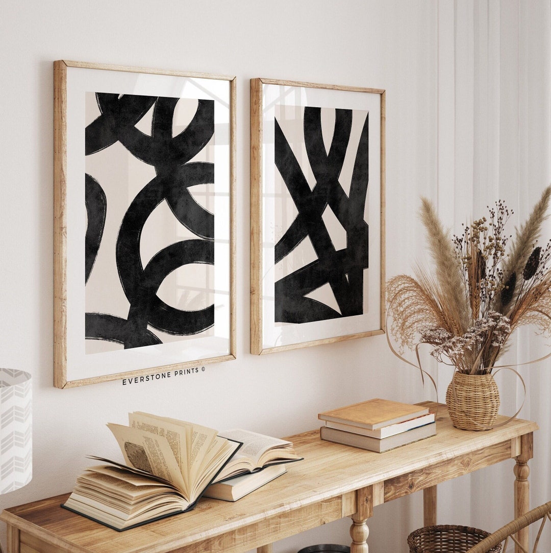 Black Lines Set of 2 | Black Abstract Art Print, Abstract Wall Set ...