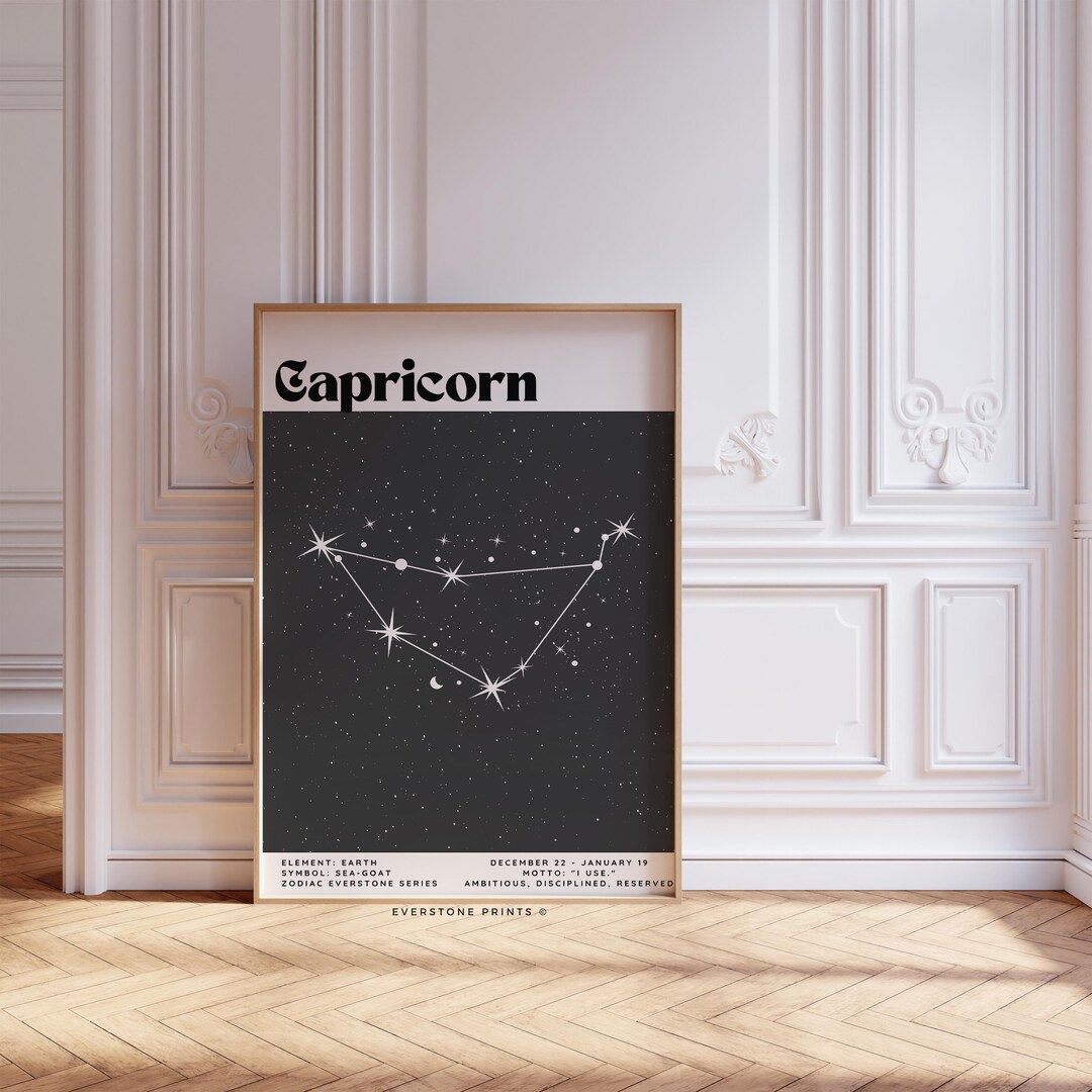 Capricorn Poster | Zodiac Capricorn Print, Retro Wall Decor, Digital ...