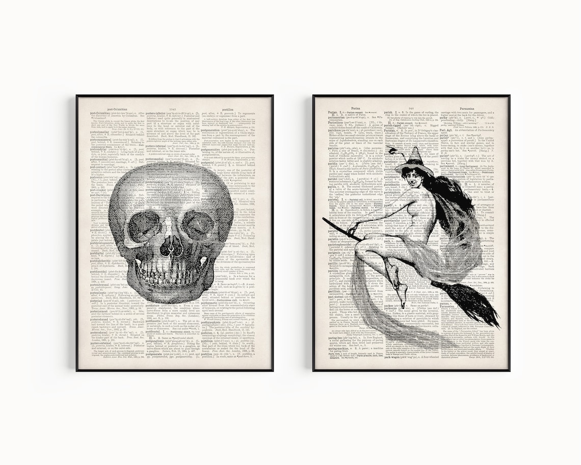 Set of 6 Vintage Halloween Prints | Halloween Wall Art | Spooky Print ...