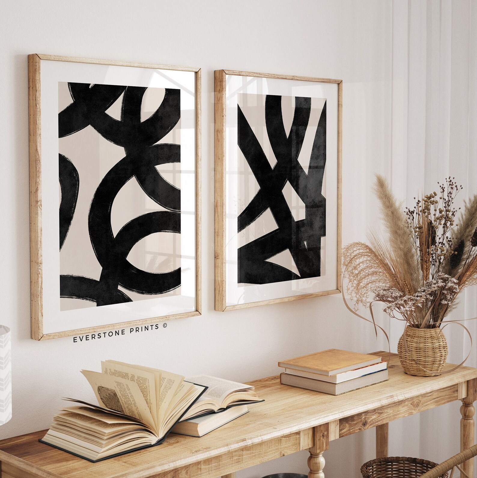 Black Lines Set of 2 Black Abstract Art Print Abstract Wall - Etsy