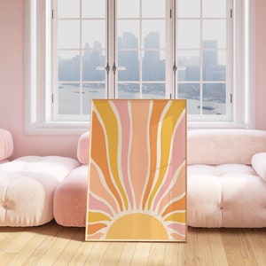 Sunshine Burst Print | Retro Pastel Sun Ray Print, Abstract Sunburst ...