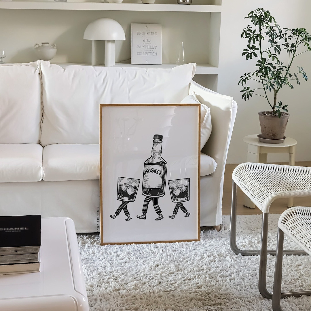 Retro Walking Whiskey Art | Whiskey Poster, Bar Cart Art, Kitchen Wall ...