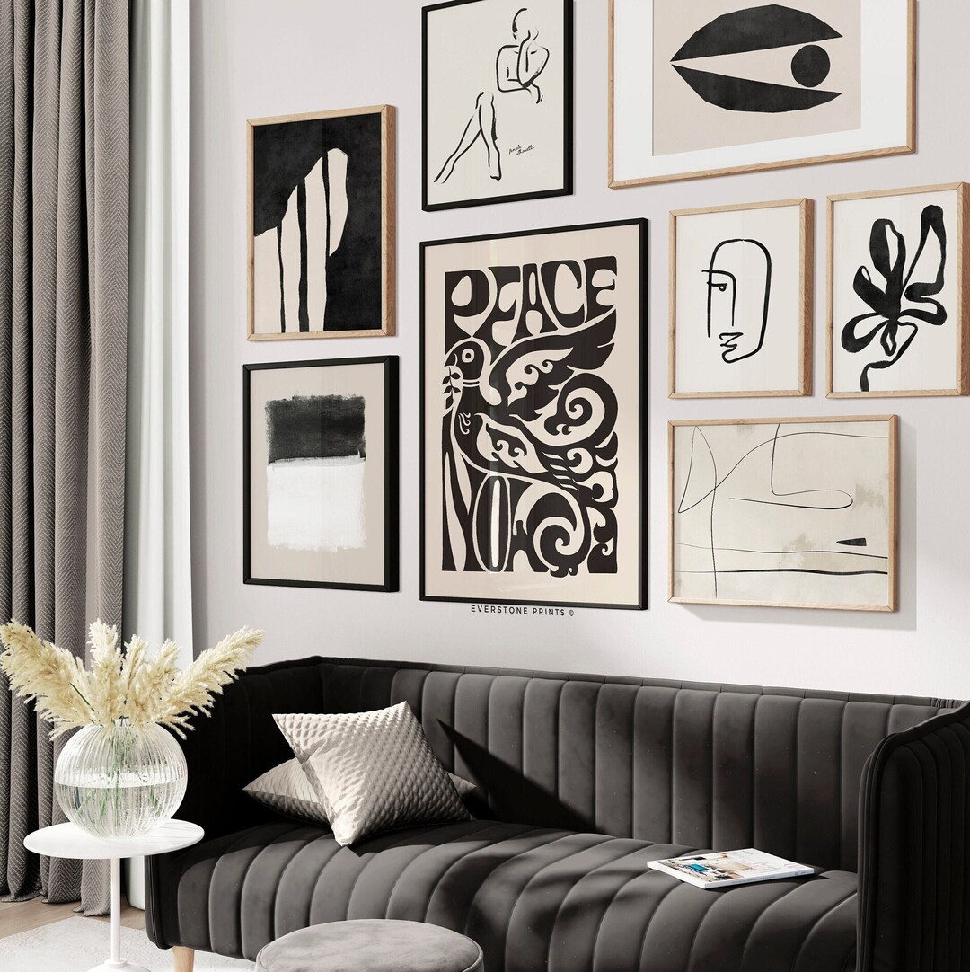 Modern Abstract Print Set of 8 | Gallery Wall Set, Neutral Abstract Art ...