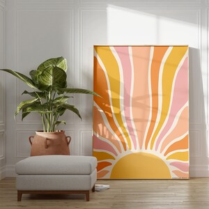 Sunshine Burst Print | Retro Pastel Sun Ray Print, Abstract Sunburst ...