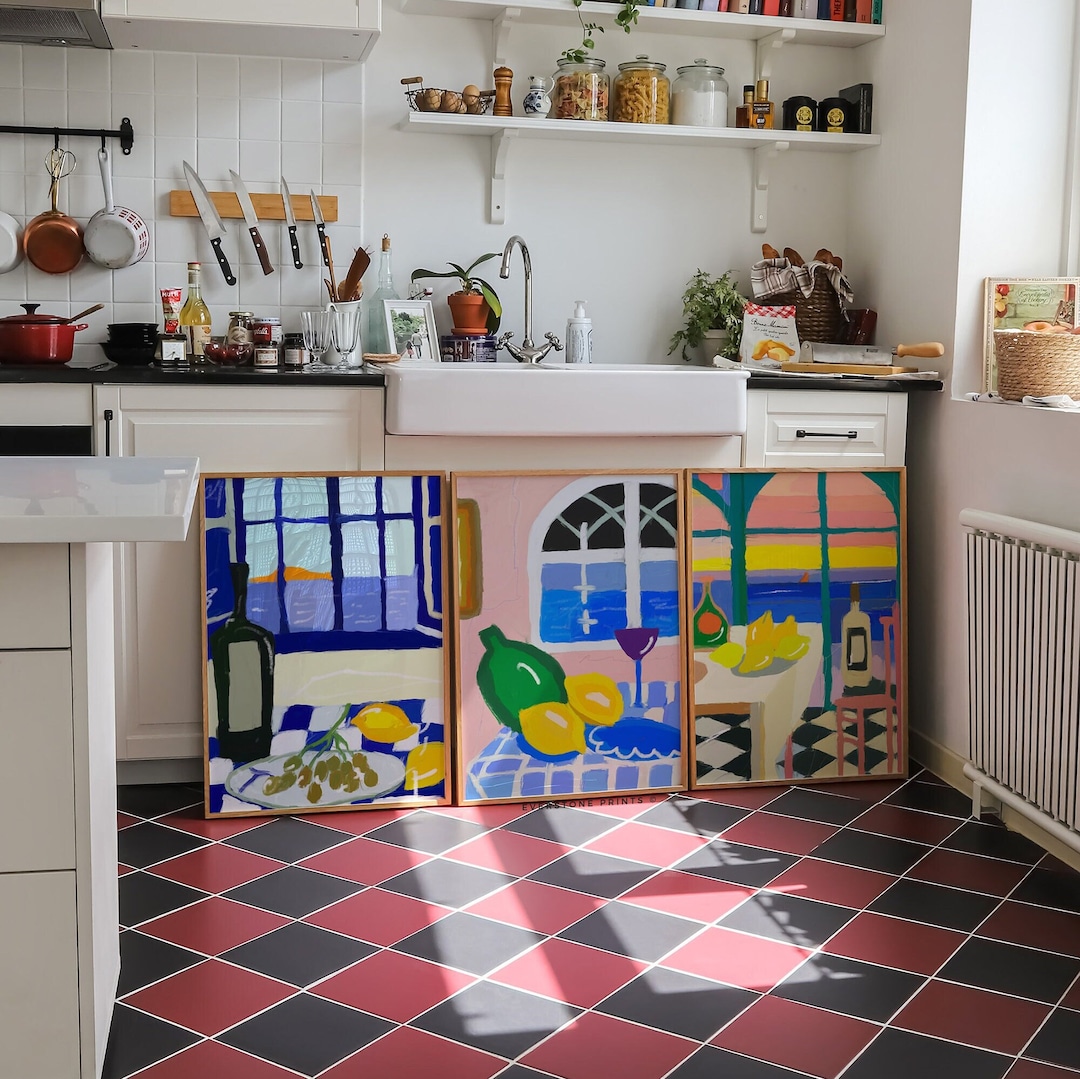 SET OF 3 French Riviera Kitchen Print Set | Kitchen Wall Art, Colorful ...
