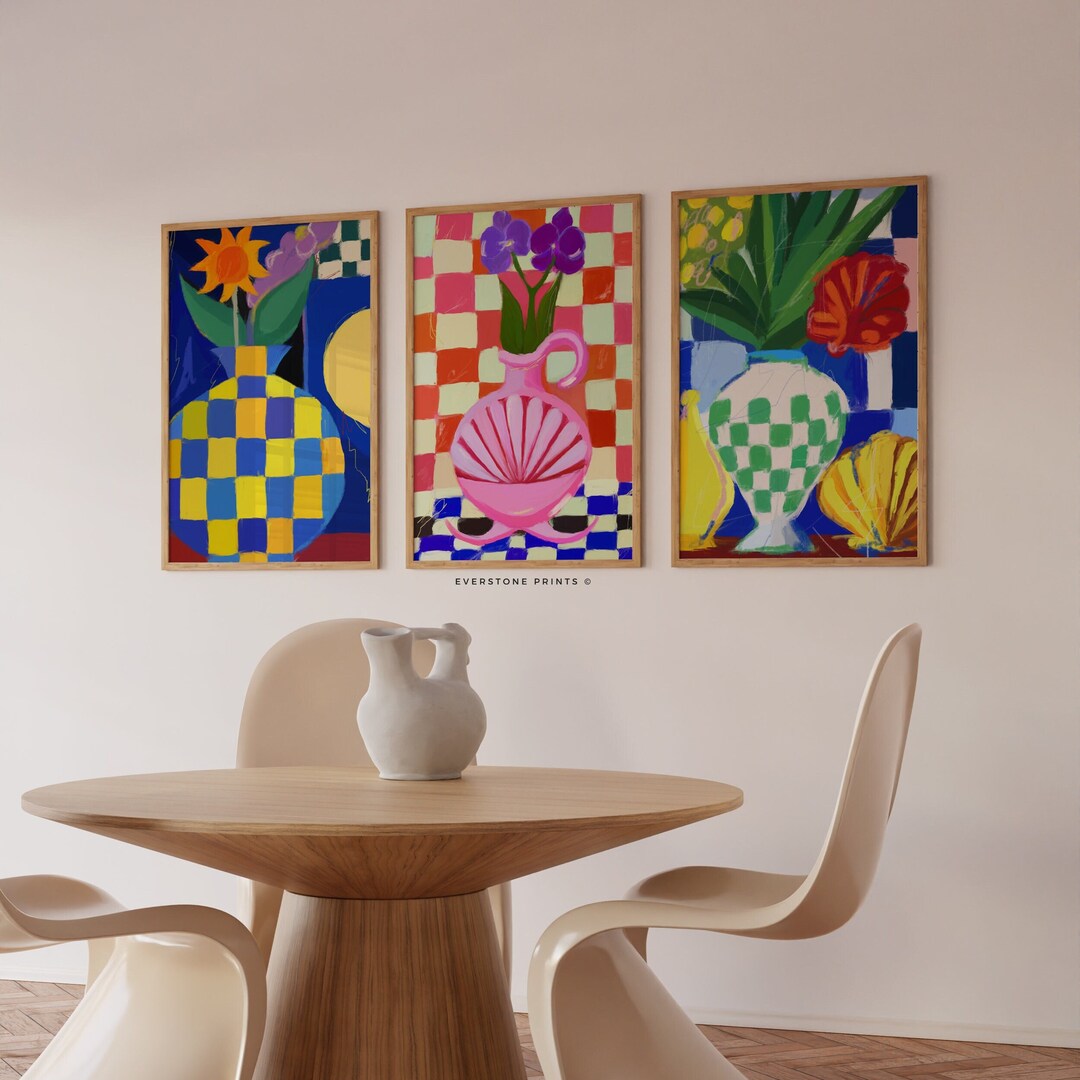 SET OF 3 French Riviera Vases | Kitchen Wall Art, Colorful Preppy Art ...