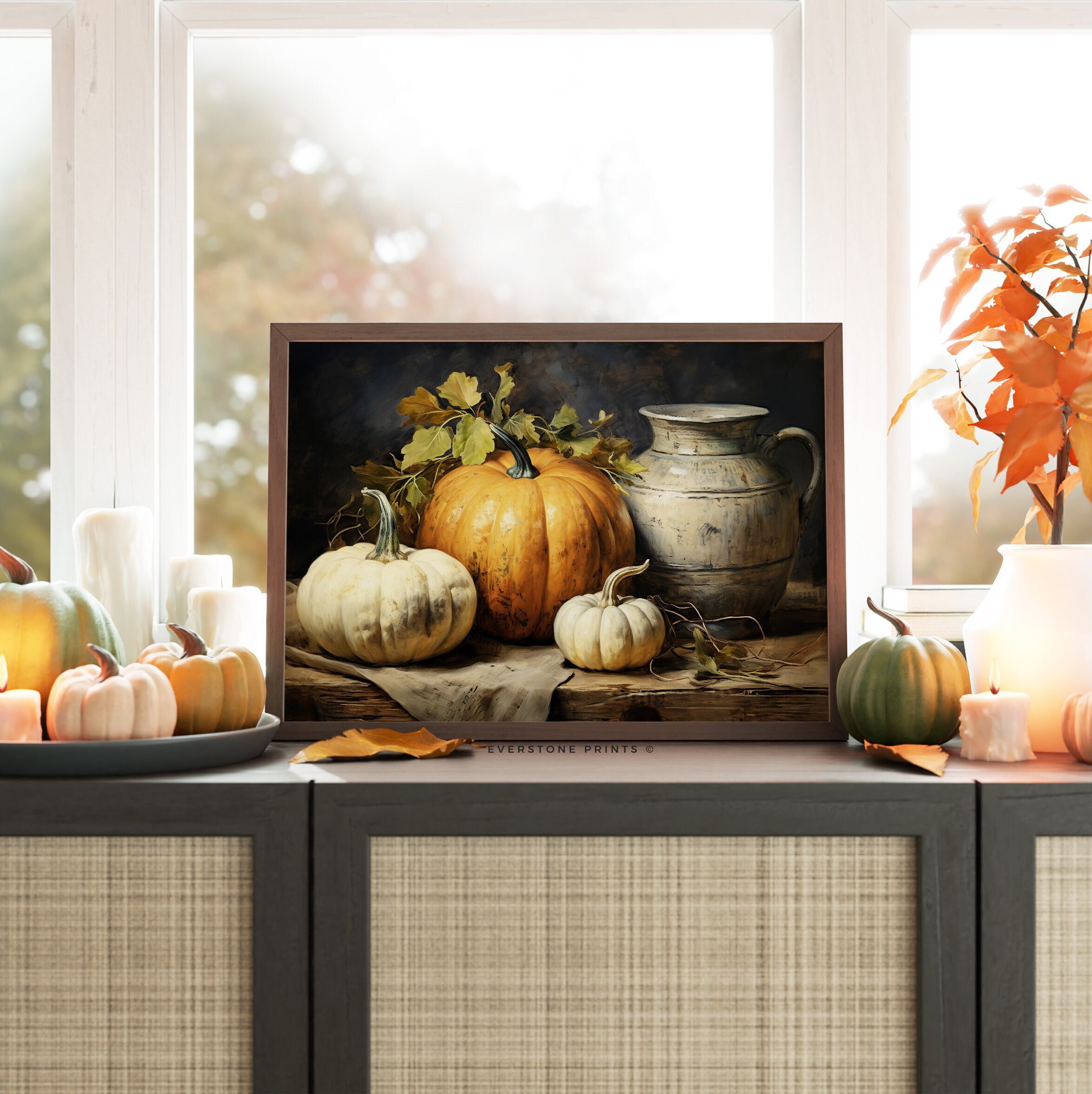 Fall Pumpkin Still Life Art | Farmhouse Decor, Rustic Fall Art, Autumn ...