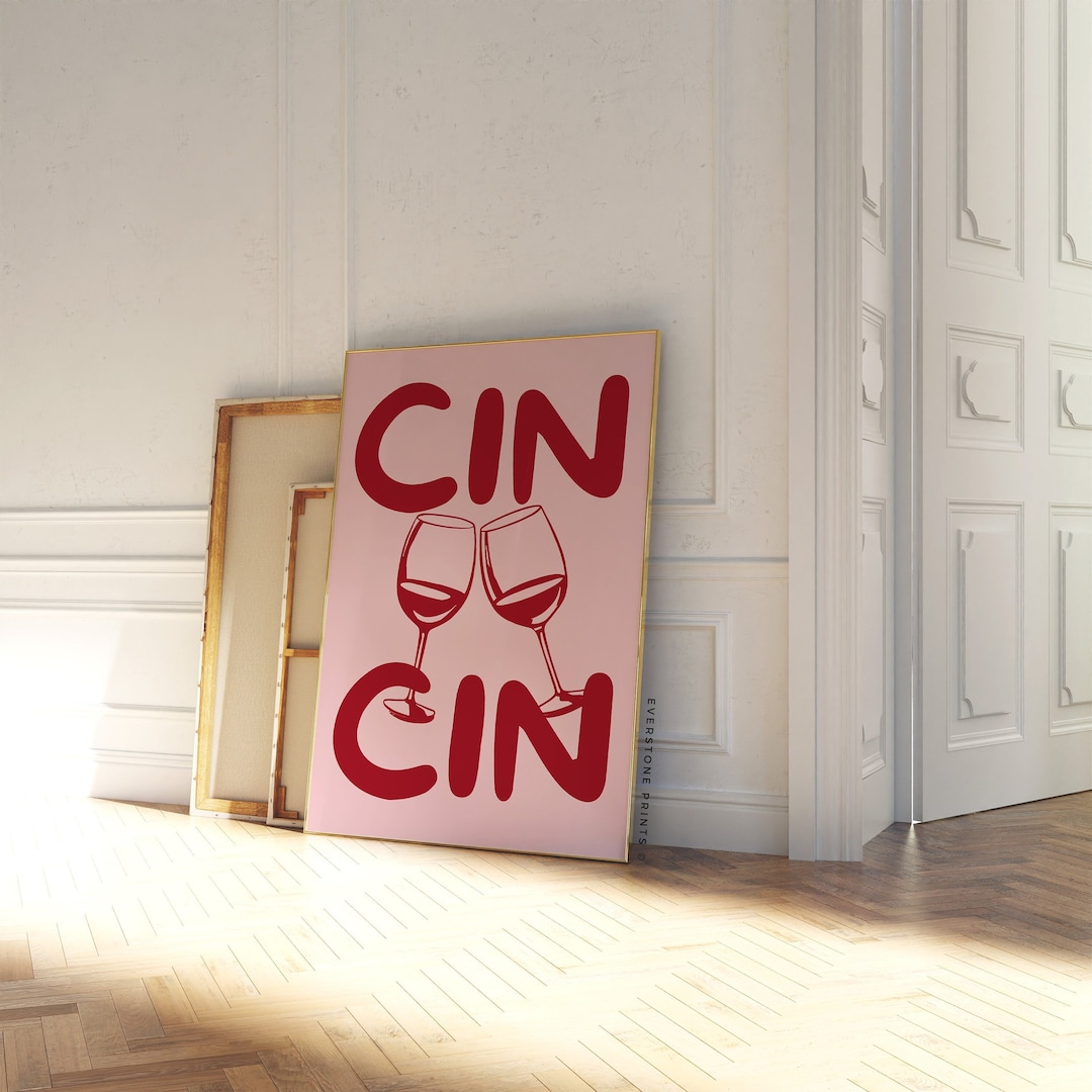 Cin Cin Print | Retro Wine Print, Bar Cart Art, Cheers Print, Cocktail ...