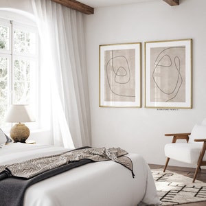 Minimalist Light Beige Set of 2 Line Art Print | Black White Line Art ...