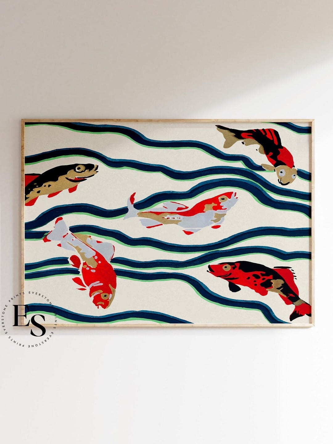 Koi Fish Print | Japanese Wall Art, Japandi Art, Woodblock Print, Fish ...