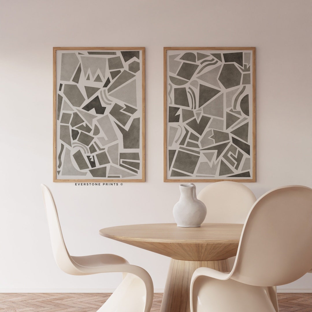 Neutral Simple Abstract Geometric Printable Set | Textured Wall Art ...