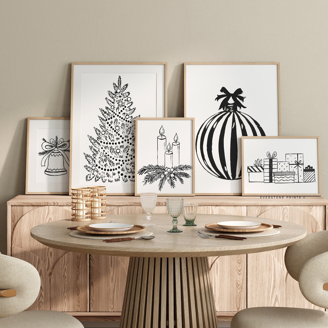 Gallery Set of 5 Christmas Prints | Holiday Wall Art, Xmas Printable ...