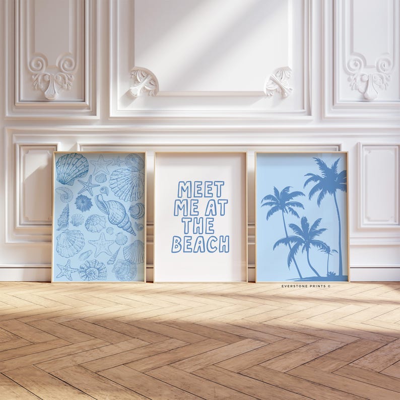 Preppy Coastal Print Set of 3 | Meet Me at the Beach, Beach Wall Art ...