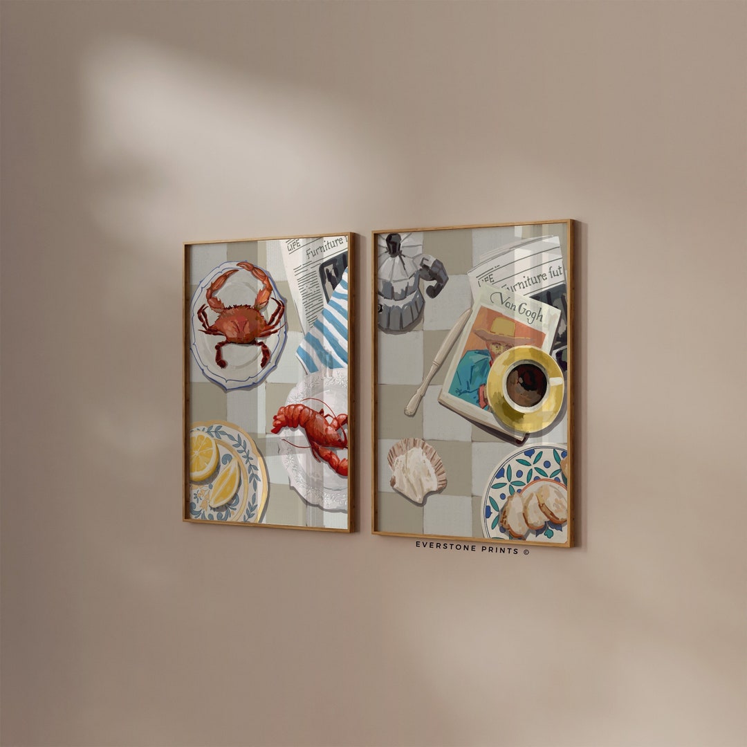 Set of 2 Kitchen Prints | Food Table Poster, Kitchen Wall Art, Colorful ...